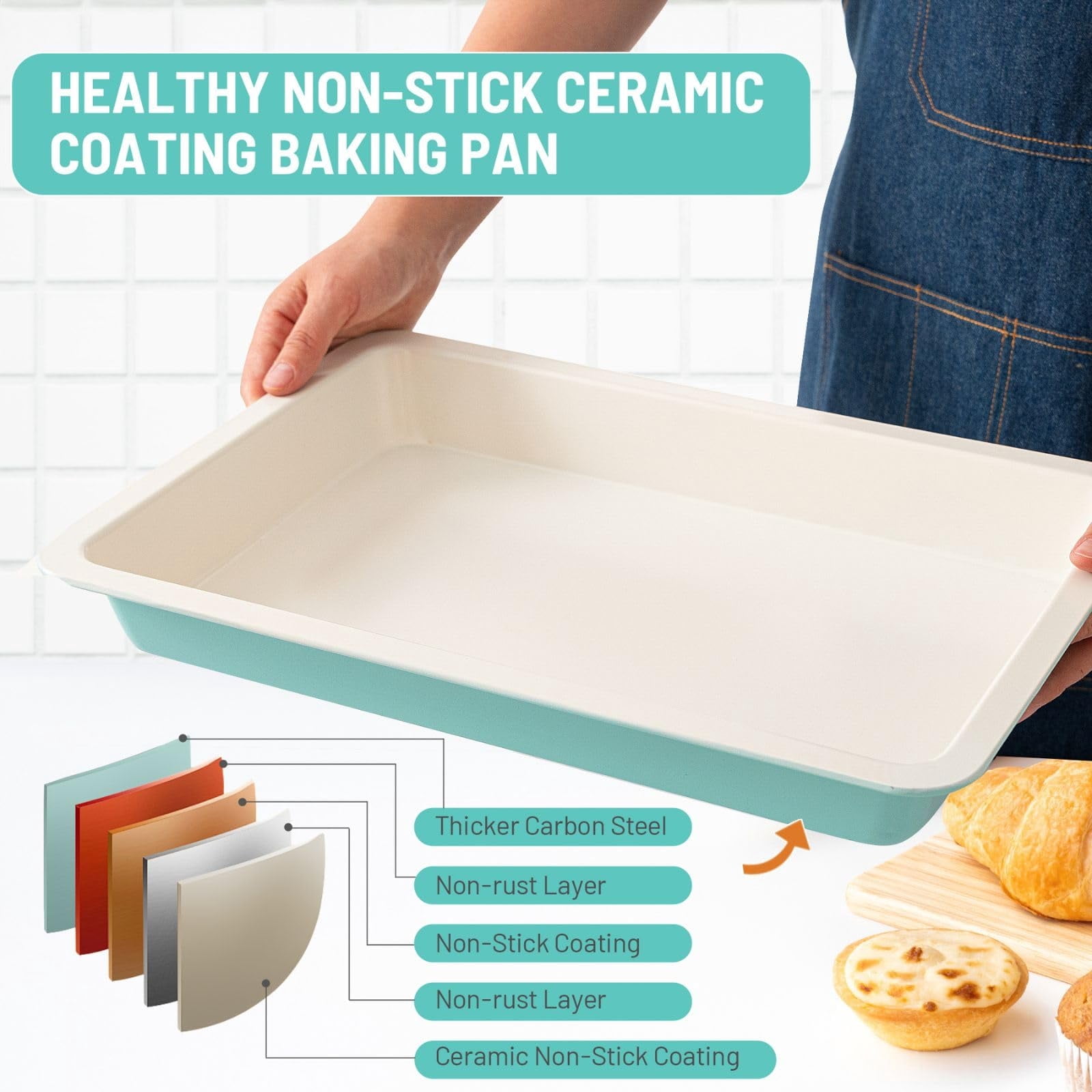 Baking Sheet Pan with Lid, 17inch*12inch Non-Stick Ceramic-Coating ...