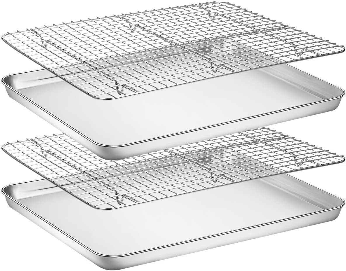 Baking Sheet Pan with Rack Set(2 Pans & 2 Racks), Manss 16 Inch ...