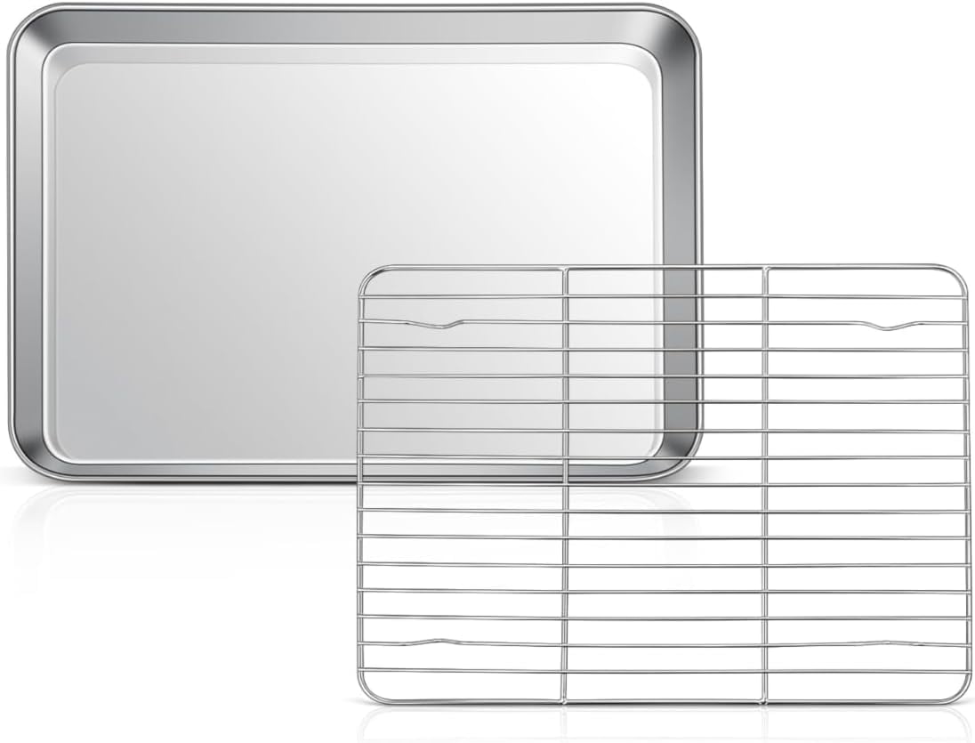 Baking Sheet Pan with Rack Set, q Stainless Steel Toaster Oven Pans ...
