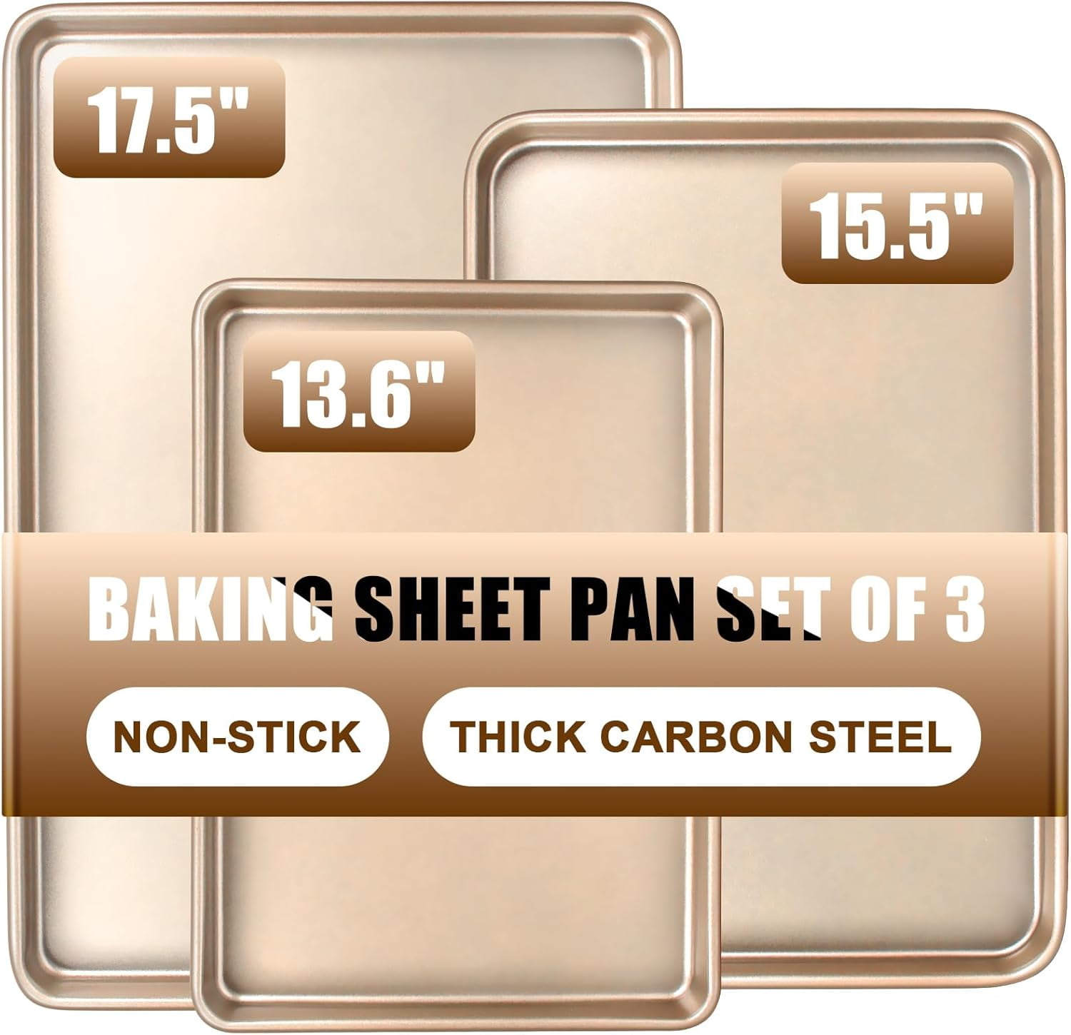 Baking Sheet Pan Set of 3, Commercial Cookie Sheets for Baking ...