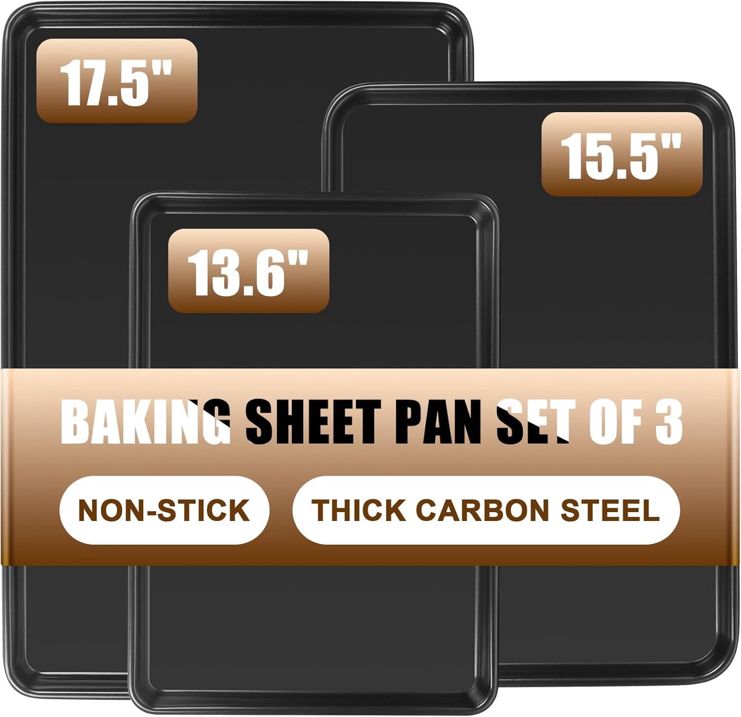 Baking Sheet Pan Set of 3, Commercial Cookie Sheets for Baking ...