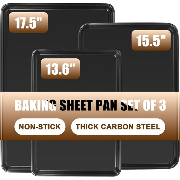 Baking Sheet Pan Set of 3, Commercial Cookie Sheets for Baking ...