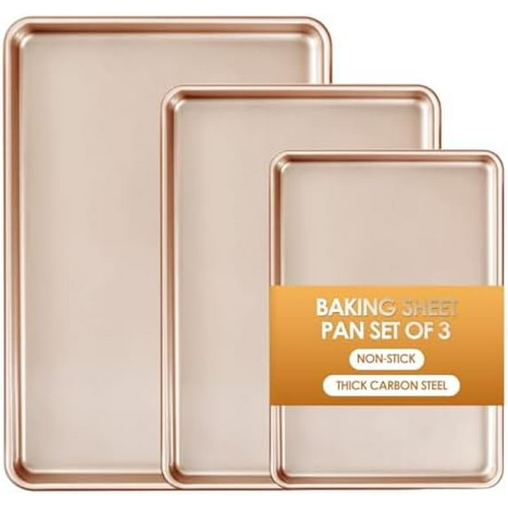 Baking Sheet Pan Set of 3, Commercial Cookie Sheets for Baking ...