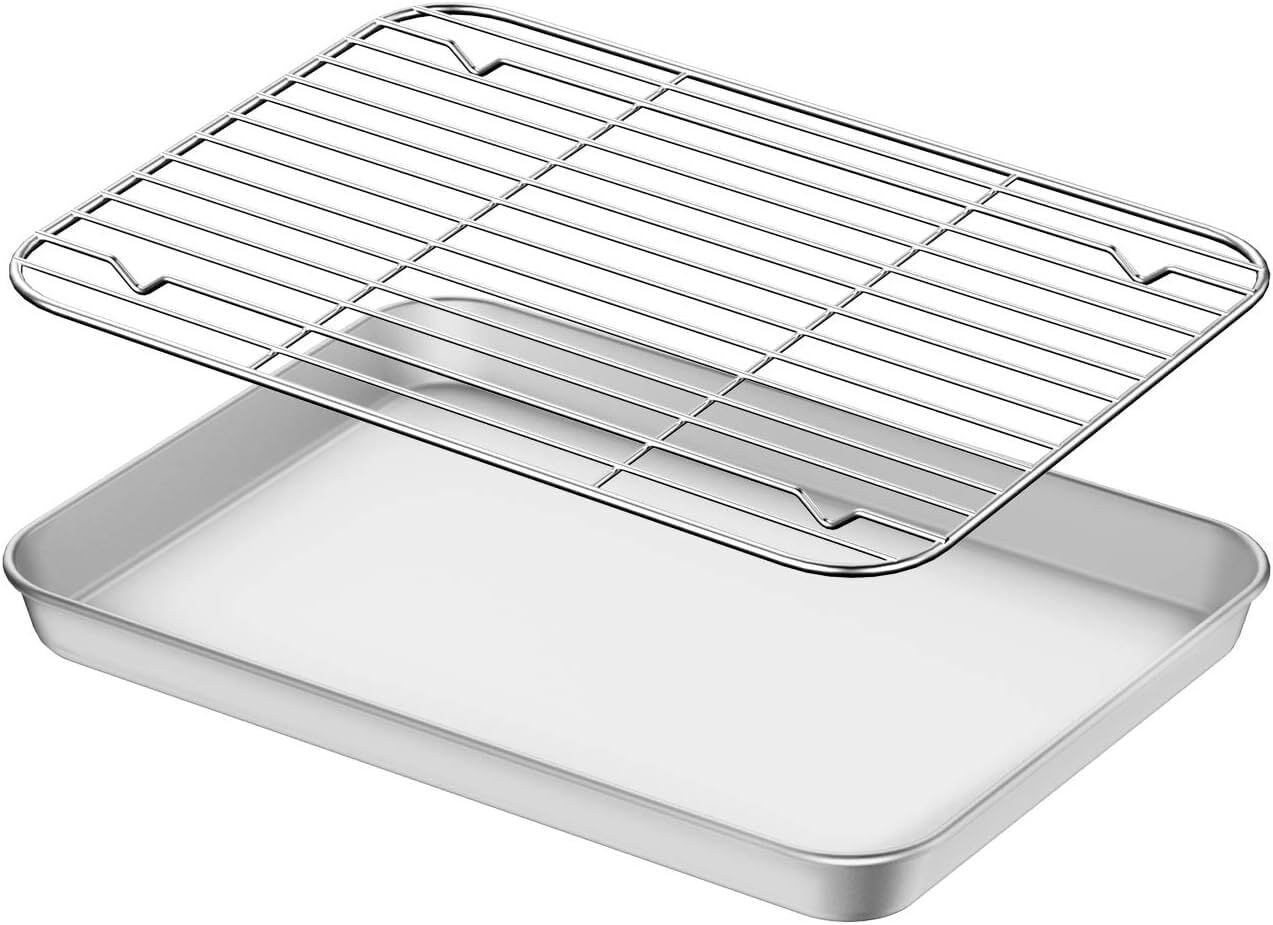 Baking Sheet with Rack Set (1 Pan + 1 Rack), Stainless Steel Baking Pan ...
