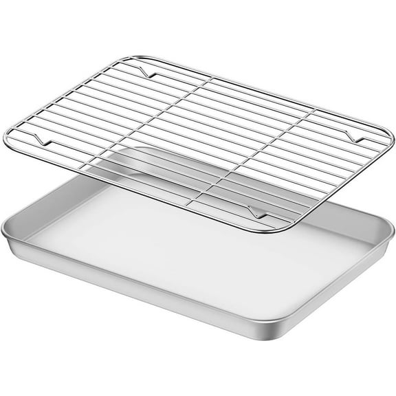 Baking Sheet with Rack Set, Stainless Steel Baking Pan Tray Cookie ...