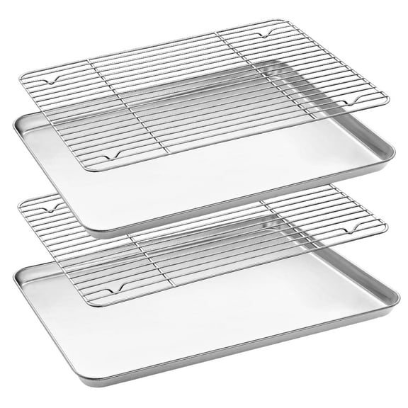 Baking Sheet with Rack Set (2 Pans + 2 Racks), Stainless Steel Cookie ...