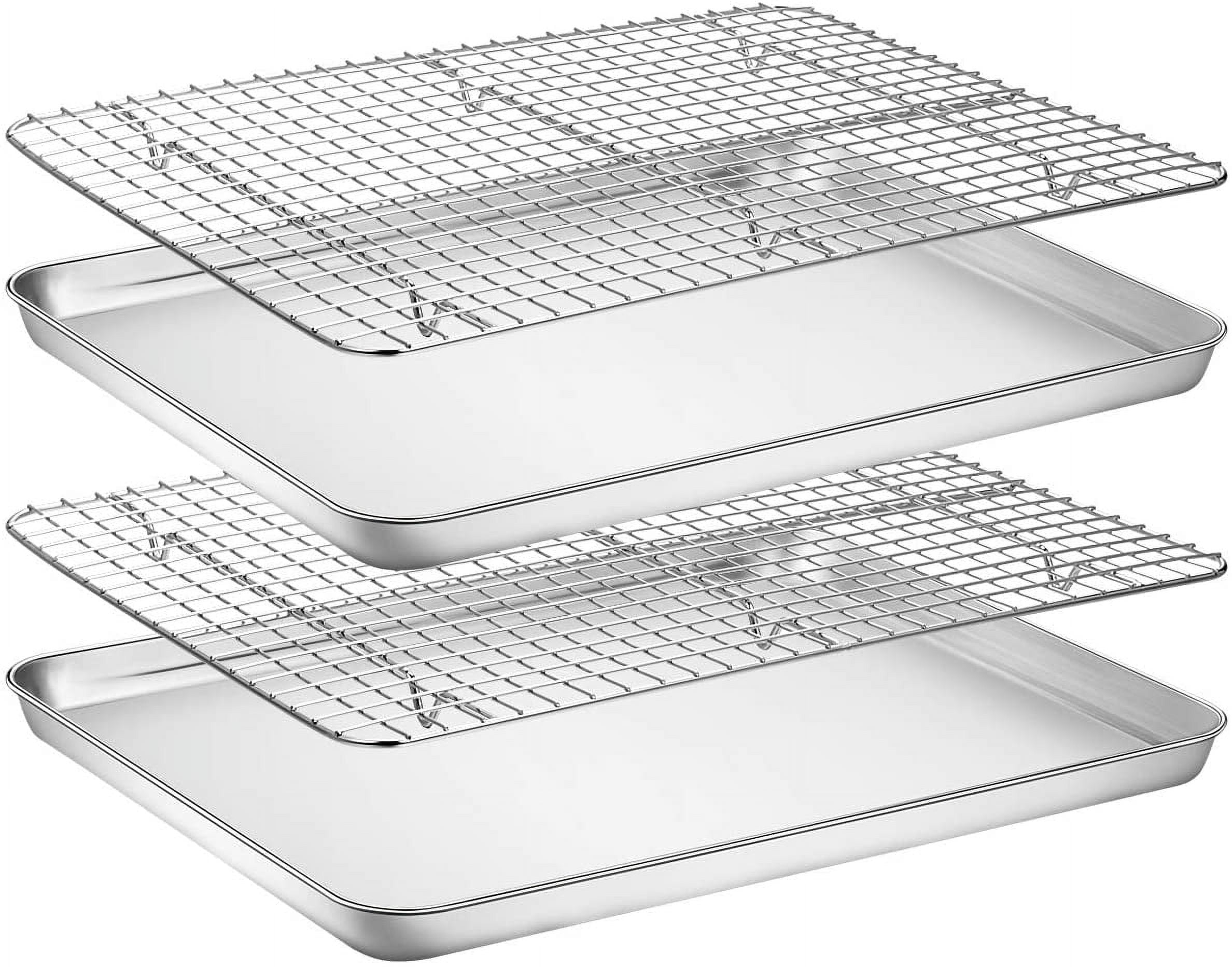 Baking Sheet with Rack Set [2 Pans + 2 Racks], Stainless Steel Cookie ...