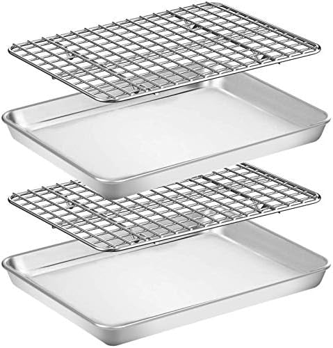 Baking Sheet with Rack Set [2 Pans + 2 Racks], Stainless Steel Cookie ...