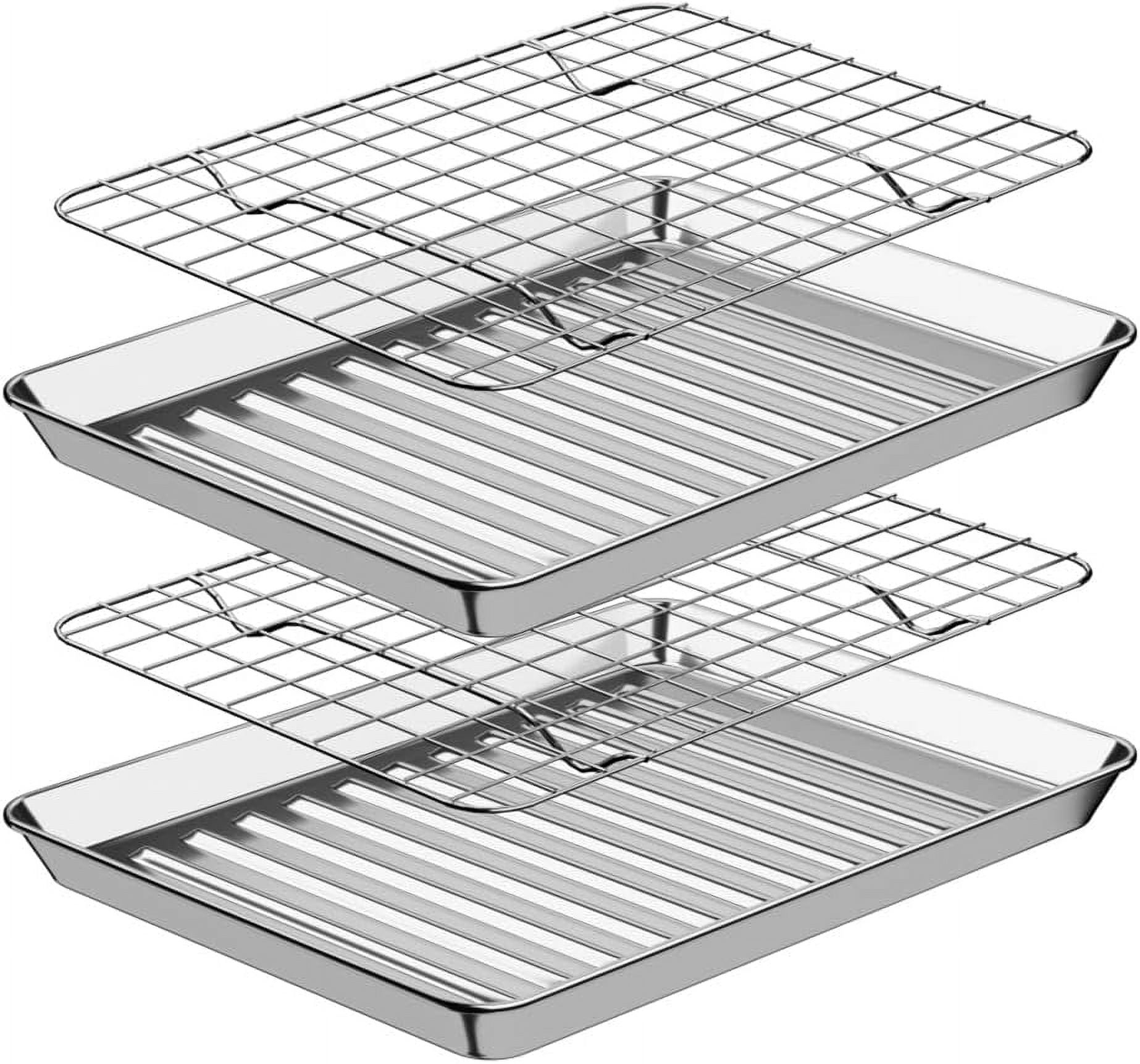 Baking Sheet with Rack Set (2 Pans + 2 Racks), Stainless Steel Cookie ...