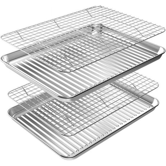 Baking Sheet with Rack Set (2 Pans + 2 Racks), Stainless Steel Cookie ...