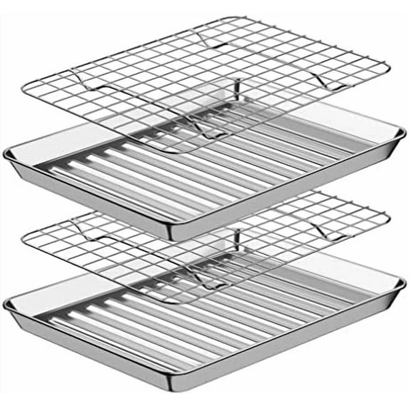 Baking Sheet with Rack Set (2 Pans + 2 Racks), Stainless Steel Cookie ...