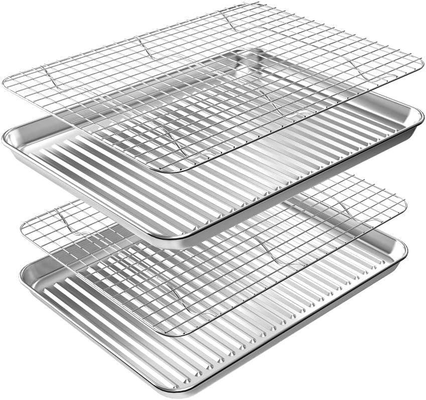 Baking Sheet with Rack Set (2 Pans + 2 Racks), Stainless Steel Cookie ...