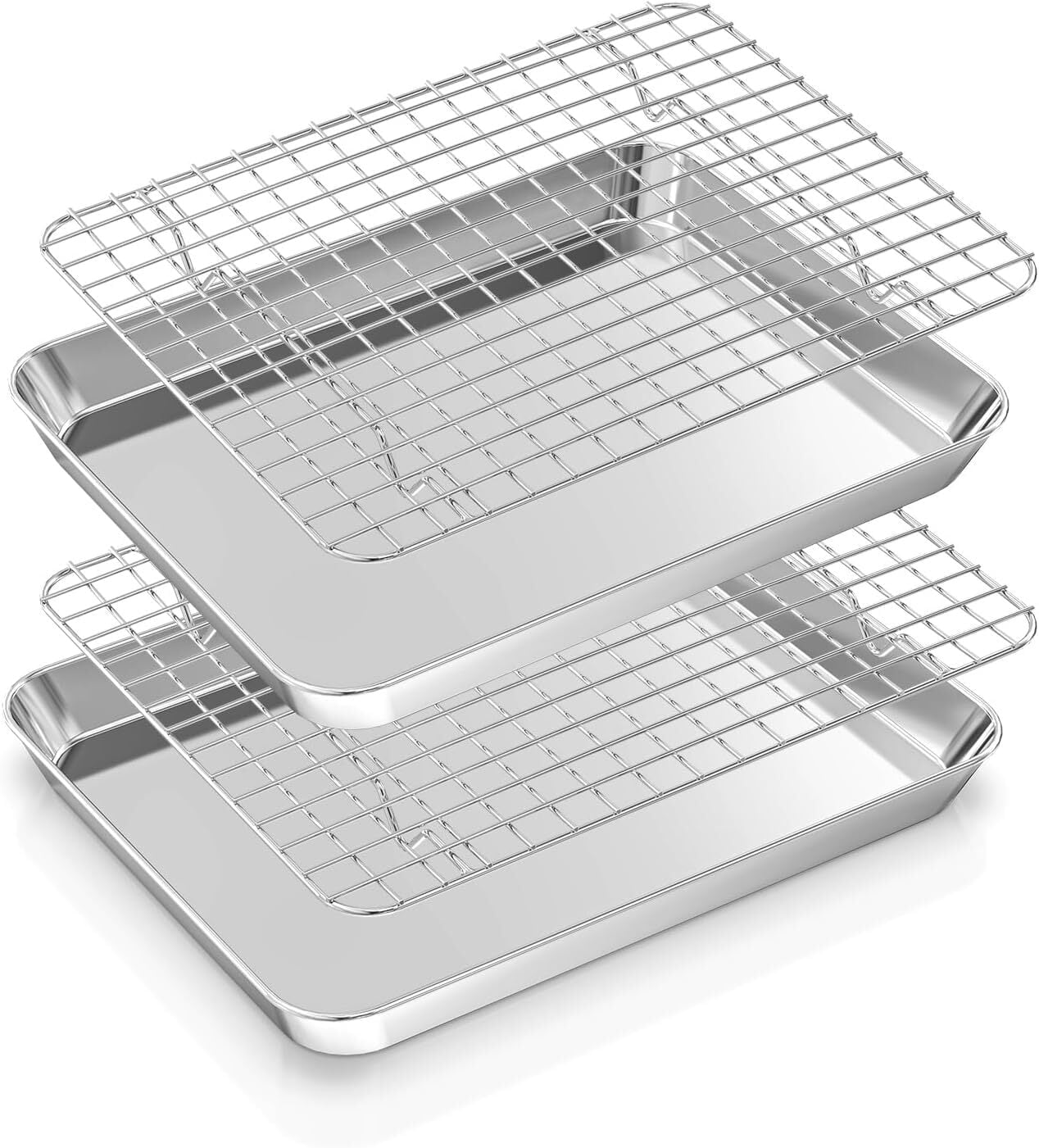 Baking Sheet with Rack Set (2 Pans + 2 Racks), Stainless Steel Cookie ...