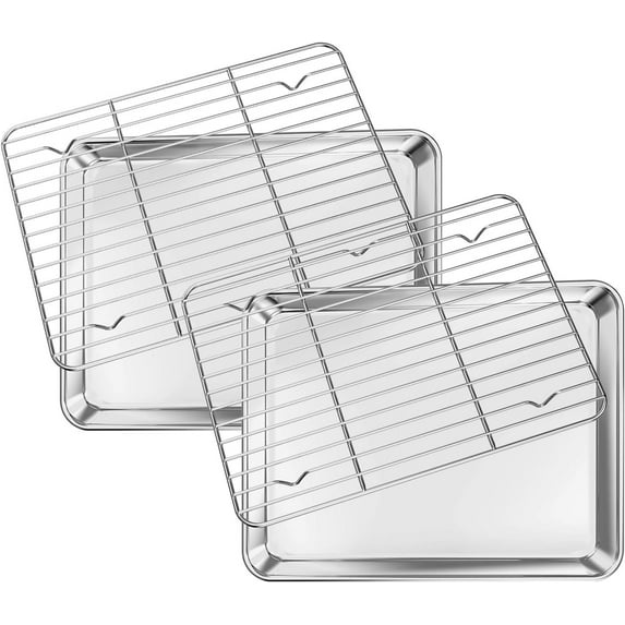 Baking Sheet with Rack Set [2 Sheets + 2 Racks], Stainless Steel Cookie ...