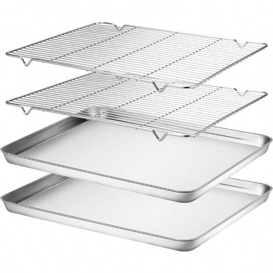 Baking Sheet and Rack Set [2 Sheets + 2 Racks] Stainless Steel Cookie ...