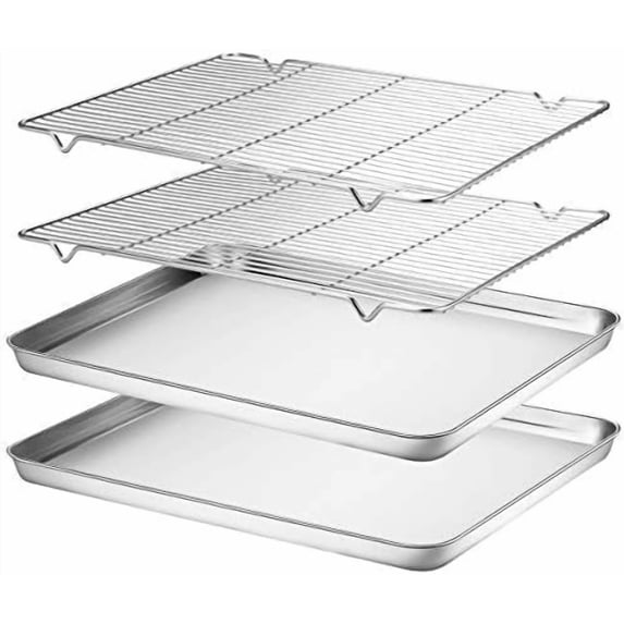 Baking Sheet & Rack Set [2 Sheets + 2 Racks], Stainless Steel Cookie ...