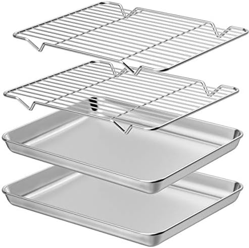 Baking Sheet with Rack Set [2 Sheets + 2 Racks], Stainless Steel Cookie ...