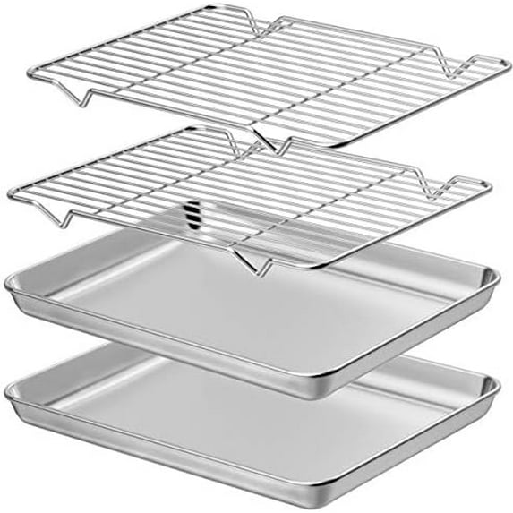 Baking Sheet with Rack Set [2 Sheets + 2 Racks], Stainless Steel Cookie ...