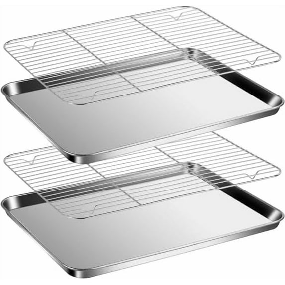 Baking Sheet & Rack Set [2 Sheets + 2 Racks], Stainless Steel Cookie ...