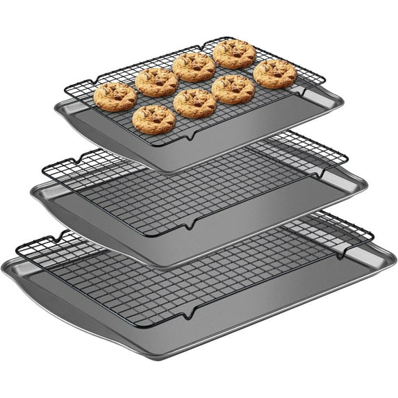 Baking Sheet with Rack Set - 3 Baking Sheets + 3 Cooling Racks, Carbon ...