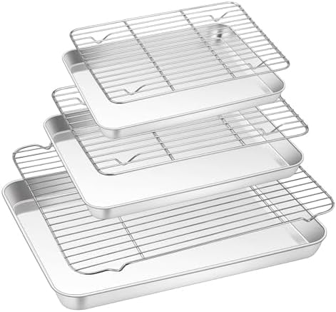 Baking Sheet with Rack Set (3 Pans + 3 Racks), 17.6/12.5/10.5 Inch ...