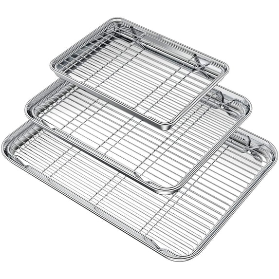 Baking Sheet with Rack Set (3 Pans + 3 Racks), Stainless Steel Cookie ...