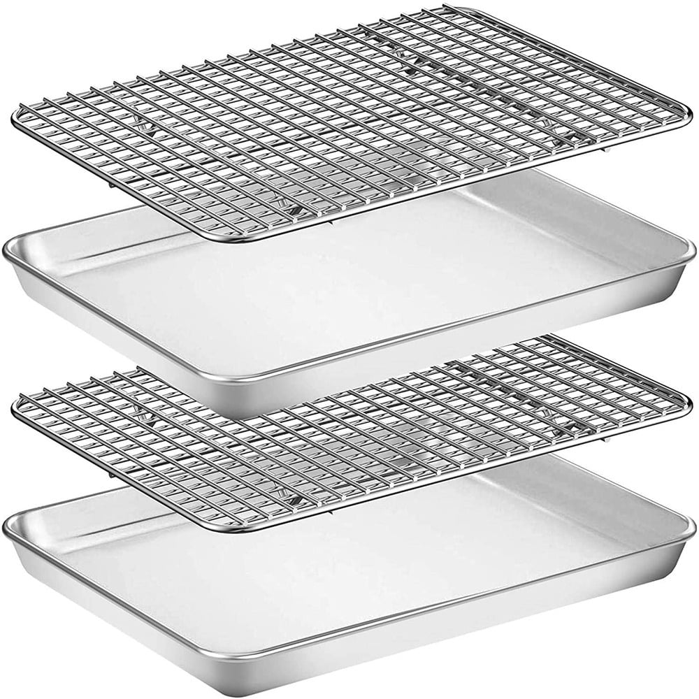 Baking Sheet&Rack Set,Stainless Steel Cookie Pan/Toaster Oven Tray with ...