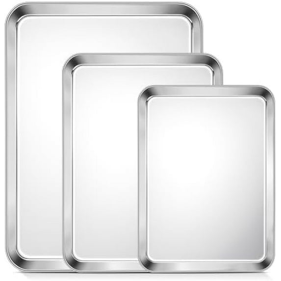 Baking Sheet Set of 3, 16/12.5/10.5 Inch Stainless Steel Cookie Sheets ...