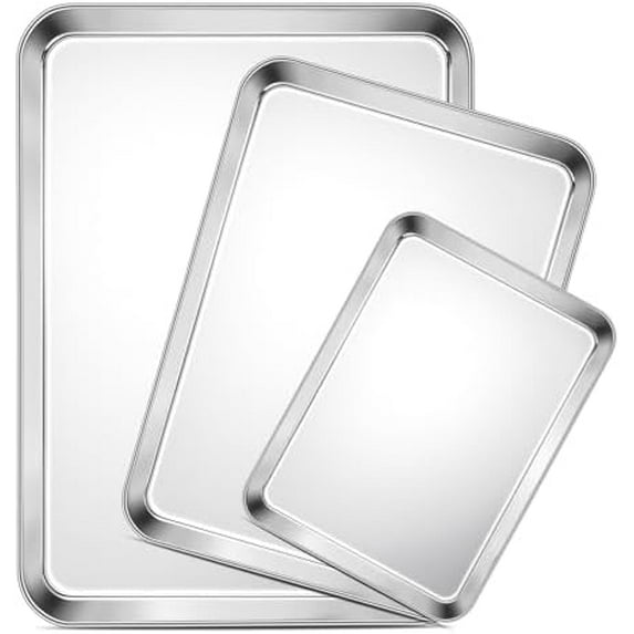 Baking Sheet Set of 3, 16/12.5/9.3 Inch Stainless Steel Cookie Sheets ...