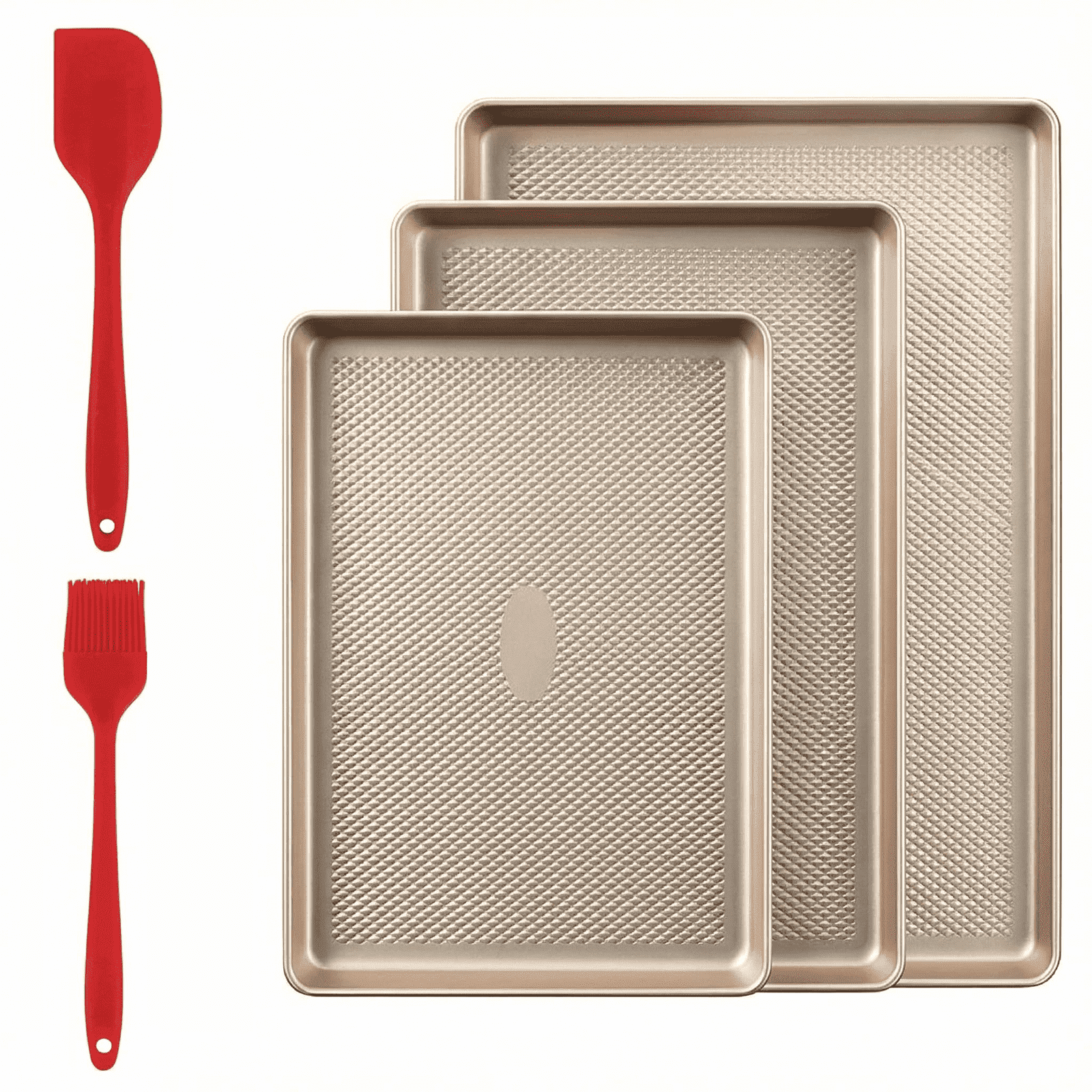 3-Pack Nonstick Baking Sheet Set – Gold, Carbon Steel with Square ...
