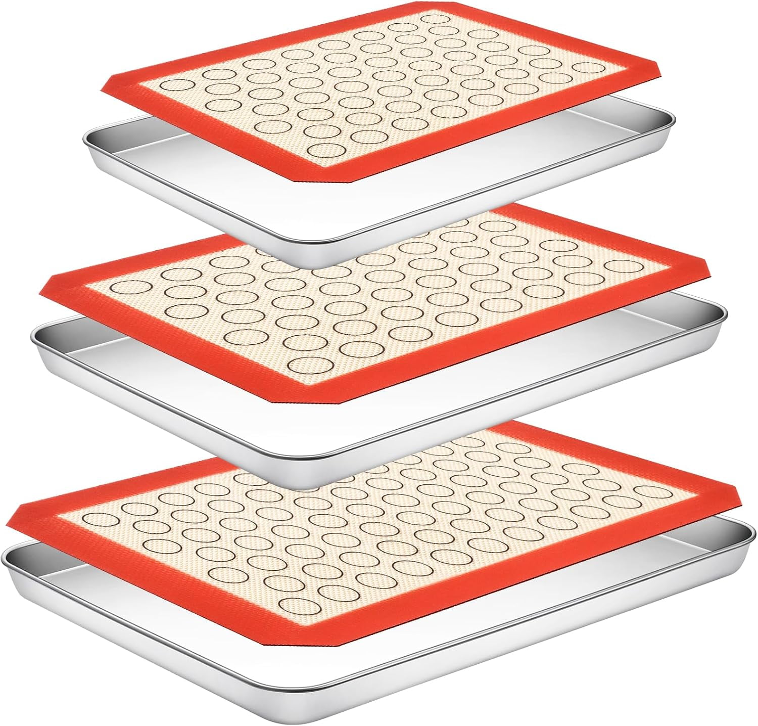 Baking Sheet with Silicone Baking Mat Set, Stainless Steel Baking Sheet ...