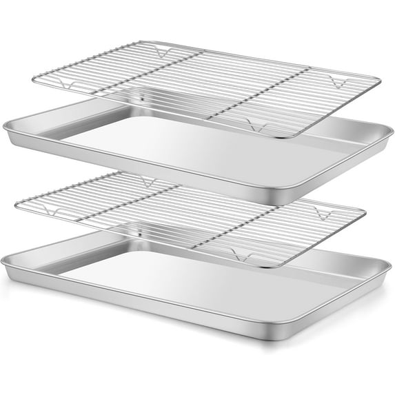 Baking Sheet with Wire Rack (2 Pans + 2 Racks), Stainless Steel Cookie ...