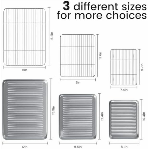 Baking Sheet with Wire Rack Set: 3 Baking Pans + 3 Cooling Racks for ...