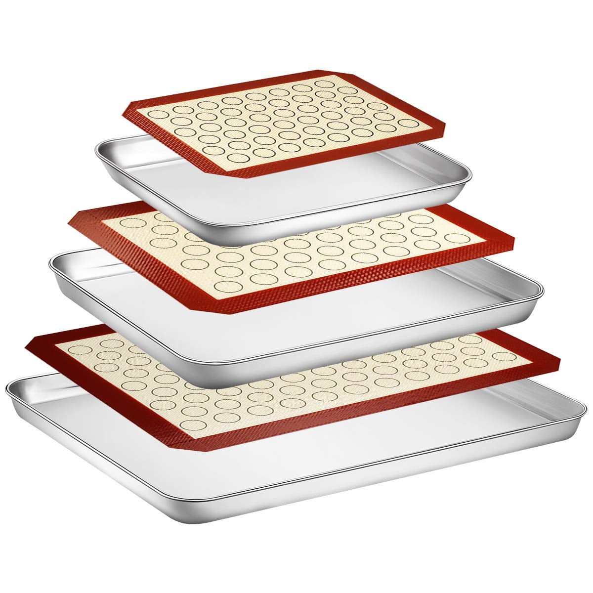 Baking Sheet With Silicone Mat Set Of 6 (3 Sheets + 3 Mats) Stainless ...