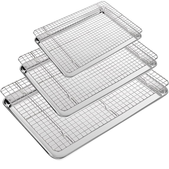 Baking Sheet With Wire Rack Set Of 6 (3 Cookie Sheets For + 3 Cooking ...