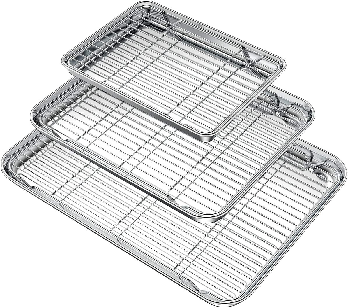 Baking Sheet with Rack Set (3 Pans + 3 Racks), Stainless Steel Baking ...