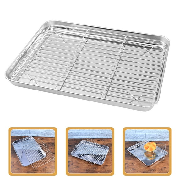 Baking Sheet with Rack Set, Stainless Steel Baking Pan Tray Cookie ...