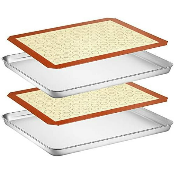 Baking Sheet with Silicone Mat Set, Stainless Steel Cookie Pan with ...