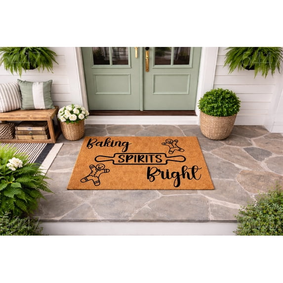 Baking Spirits Bright Doormat, Gingerbread Rolling Pin Design ...