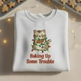 Baking Up Some Trouble embroidered hoodie, Funny Cat Christmas Crewneck, Cute Holiday Kitten ...
