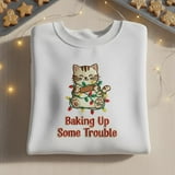 Baking Up Some Trouble embroidered hoodie, Funny Cat Christmas Crewneck, Cute Holiday Kitten ...