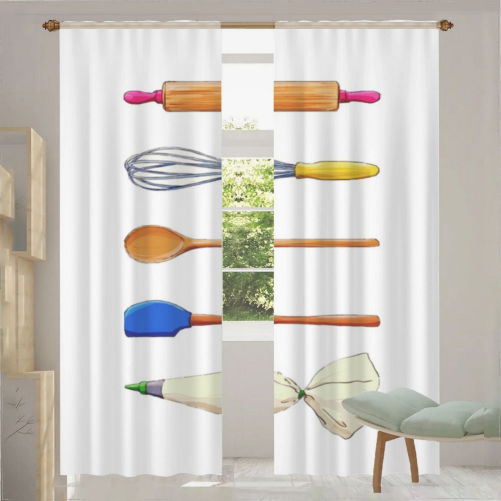 Baking Utensils On Square Magnet Tulle Sheer Window Curtains For Living ...