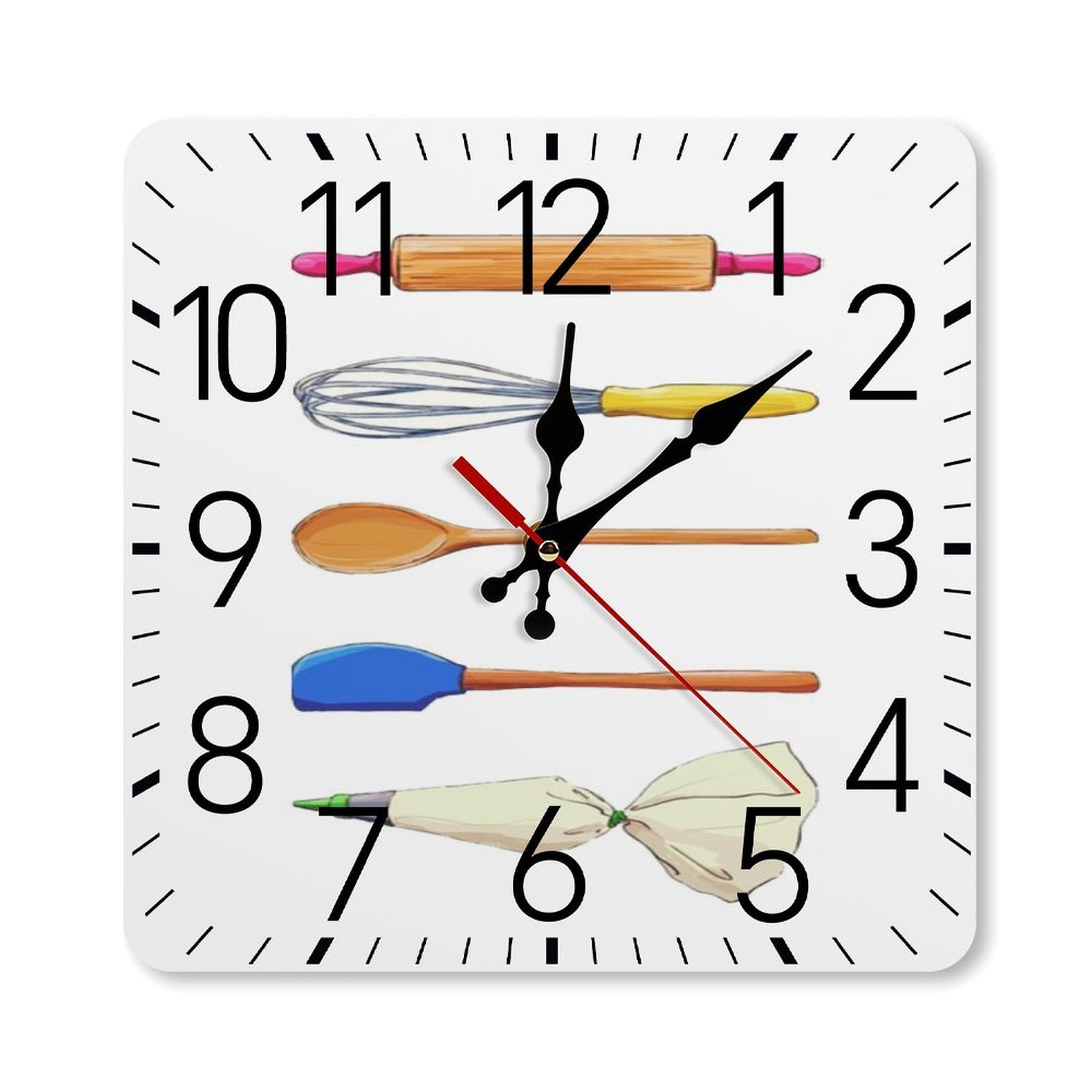 Baking Utensils On Square Magnet Wall Clock Silent Non-Ticking For Home ...