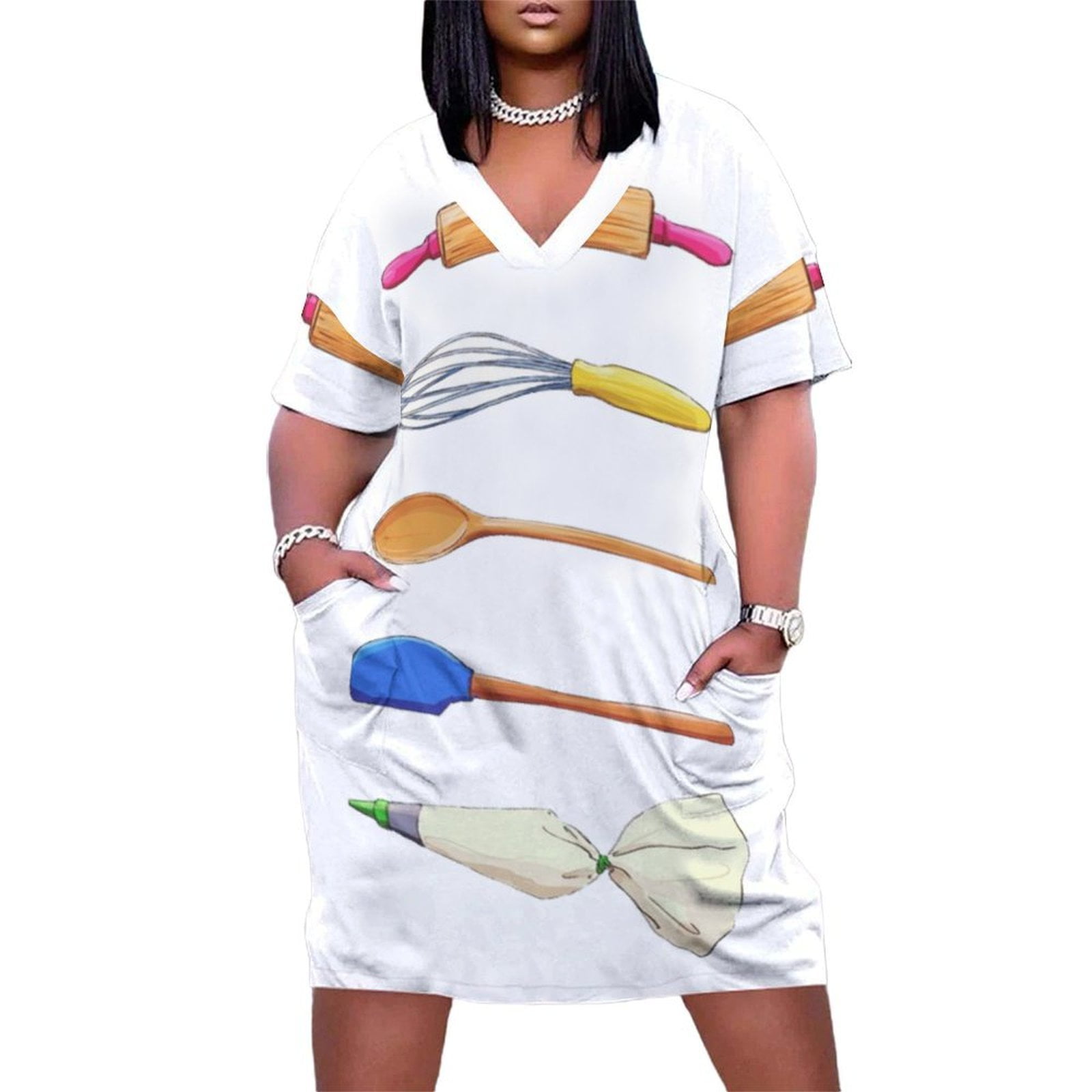 Baking Utensils on Square Magnet Loose Pocket Dress Dresses Summer ...