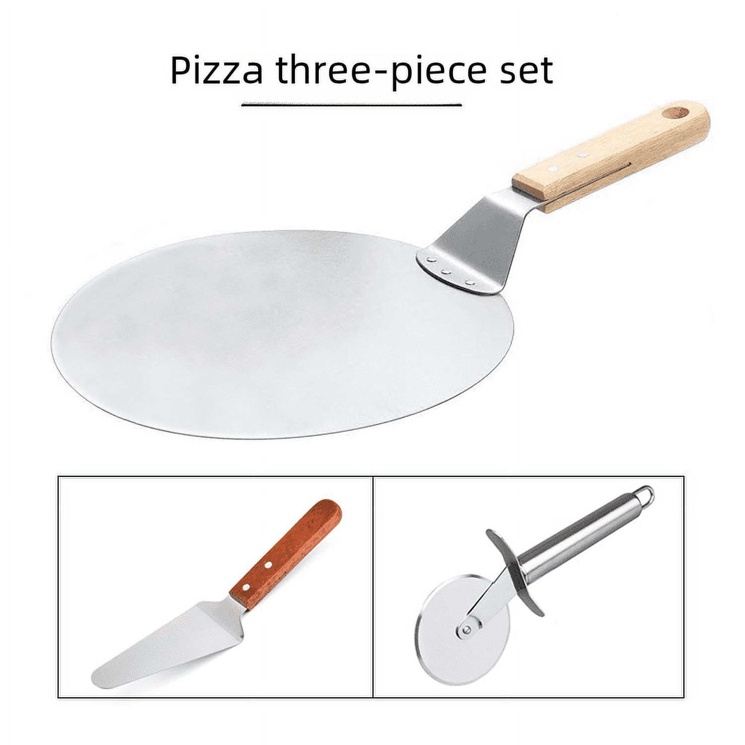 Baking tools three-piece pizza set wooden handle round shovel stainless ...