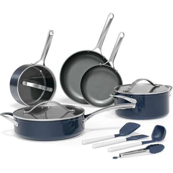 Bakken 12-Piece Aluminum Cookware Set with Ceramic Nonstick, All ...