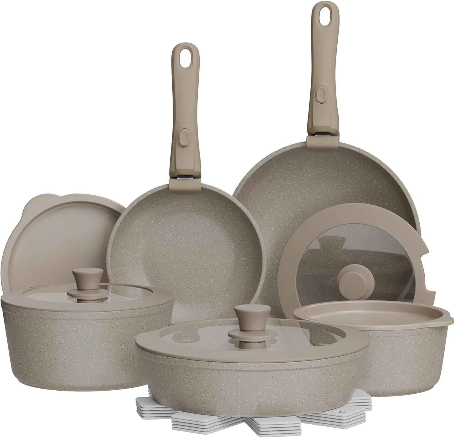 Bakken 17-Piece Ceramic Coated Aluminum Cookware Set, Nonstick Pots ...
