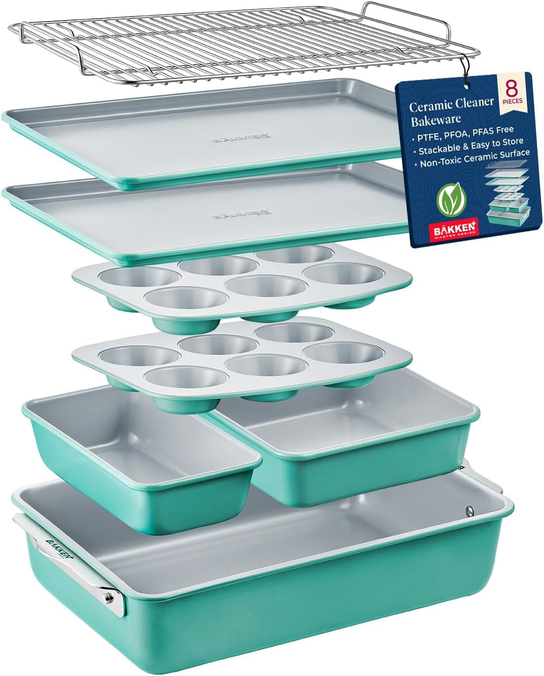 8-Piece Stackable Bakeware Set - Aluminized Steel with Ceramic Non ...