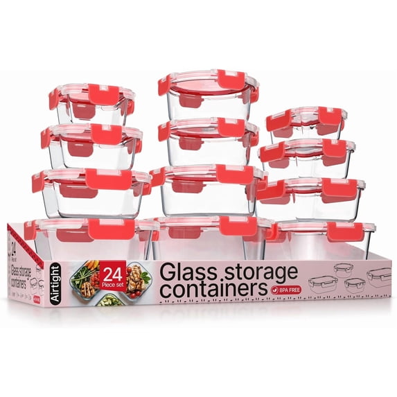 Bakken Borosilicate Glass Food Storage Containers with Lids 24 Pieces ...