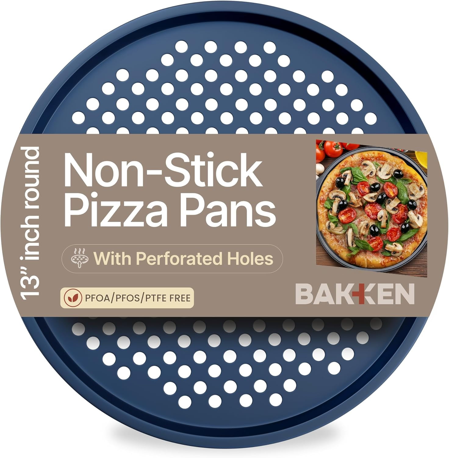 Bakken Pizza Baking Pan - Round Perforated Carbon Steel Pan with Non-Stick Marble Coating ...